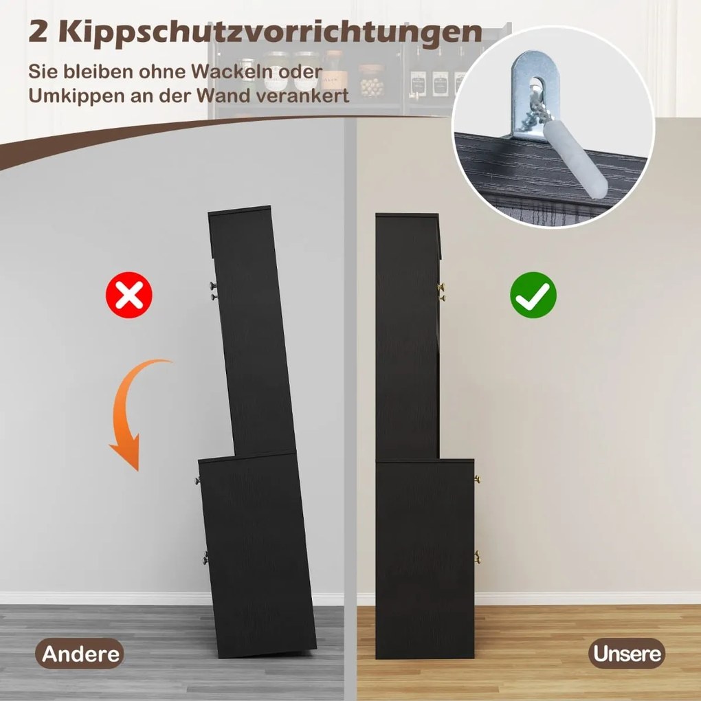 Costway Dřevěná kuchyňská skříňka s ratanovými dvířky a 2