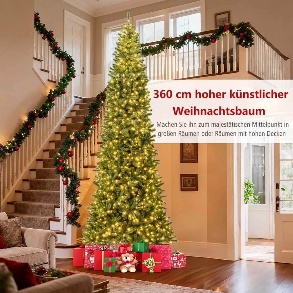 Costway 360 cm Osvětlený umělý vánoční stromek s 2536 PVC větvemi