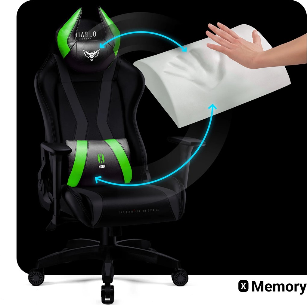 Herní židle z ekokůže Normal Size, černý-zelený: Diablo X-Horn 2.0