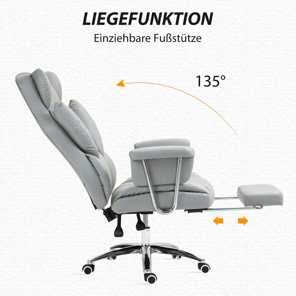 Kancelářská židle HOMCOM s funkcí polohování, ergonomická kancelářská židle, výškově nastavitelná otočná židle s podnožkou, čalouněná, nosnost do 120…
