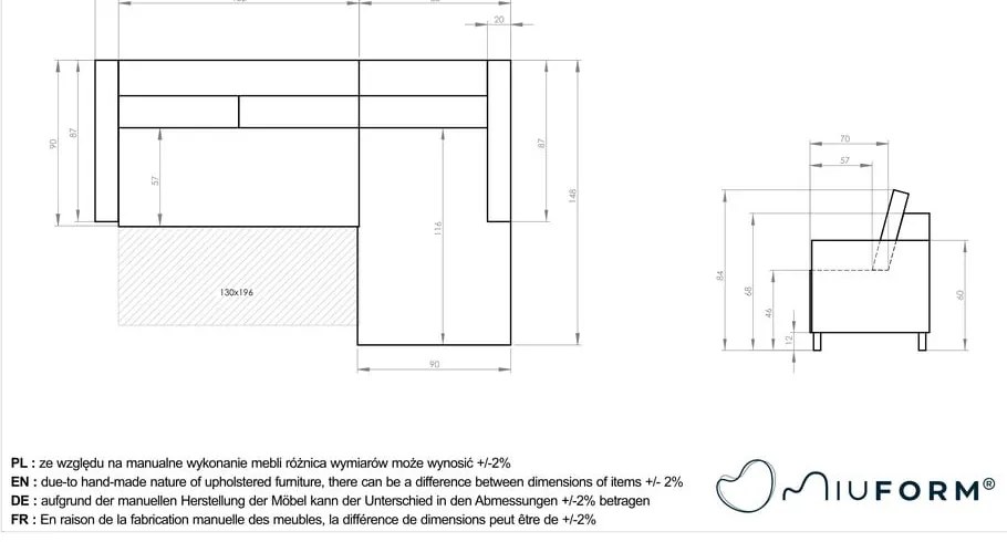 Šedá manšestrová rozkládací rohová pohovka (pravý roh) Lofty Lilly – Miuform