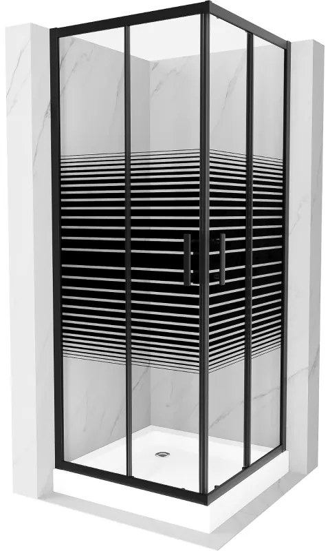 Mexen Rio čtvercový sprchový kout 80 x 80 cm, černé pruhy, černý + vanička, bílý - 860-080-080-70-20-4510