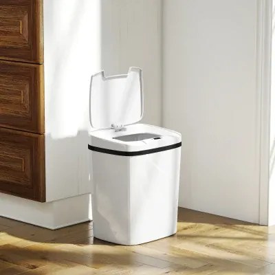 HOMCOM automatický kuchyňský odpadkový koš 15 L, bezdotykový senzorový koš, 27,6 x 21,4 x 33,5 cm, bílý