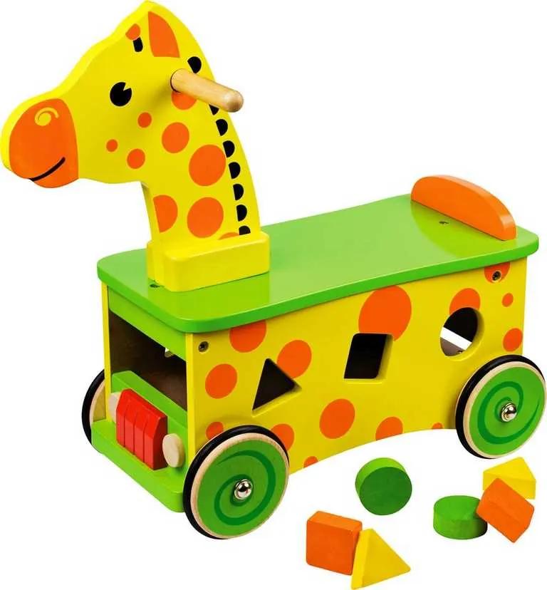Bigjigs Baby Dřevěný motorický vozík žirafa