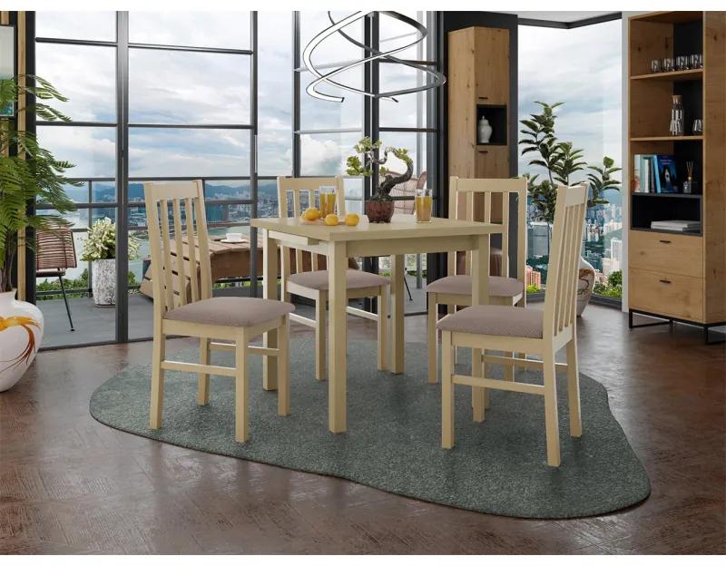Rozkládací jídelní stůl se 4 židlemi AL14, Barva dřeva: bílá-L, Potah: Kronos 7