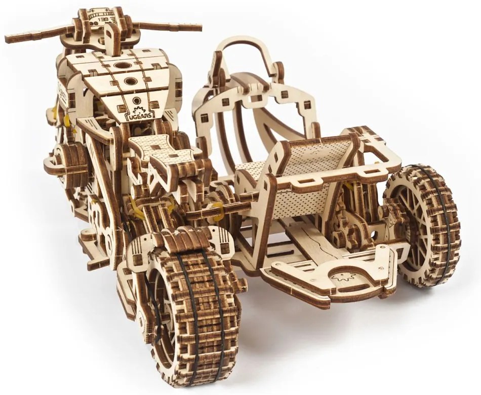 Ugears 3D dřevěné mechanické puzzle UGR-10 Motorka (scrambler) s vozíkem