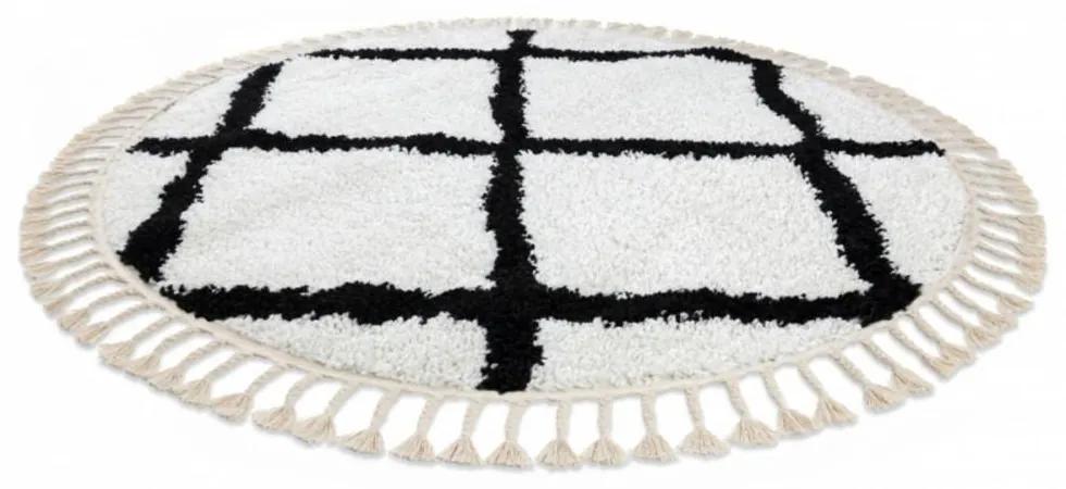 Kusový koberec Shaggy Cross bílý kruh 160cm