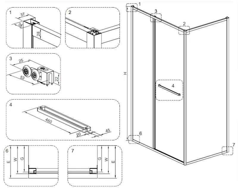 BPS-koupelny Obdélníkový sprchový kout HYD-OK-KA01 120x80 chrom/transparent - bez vaničky