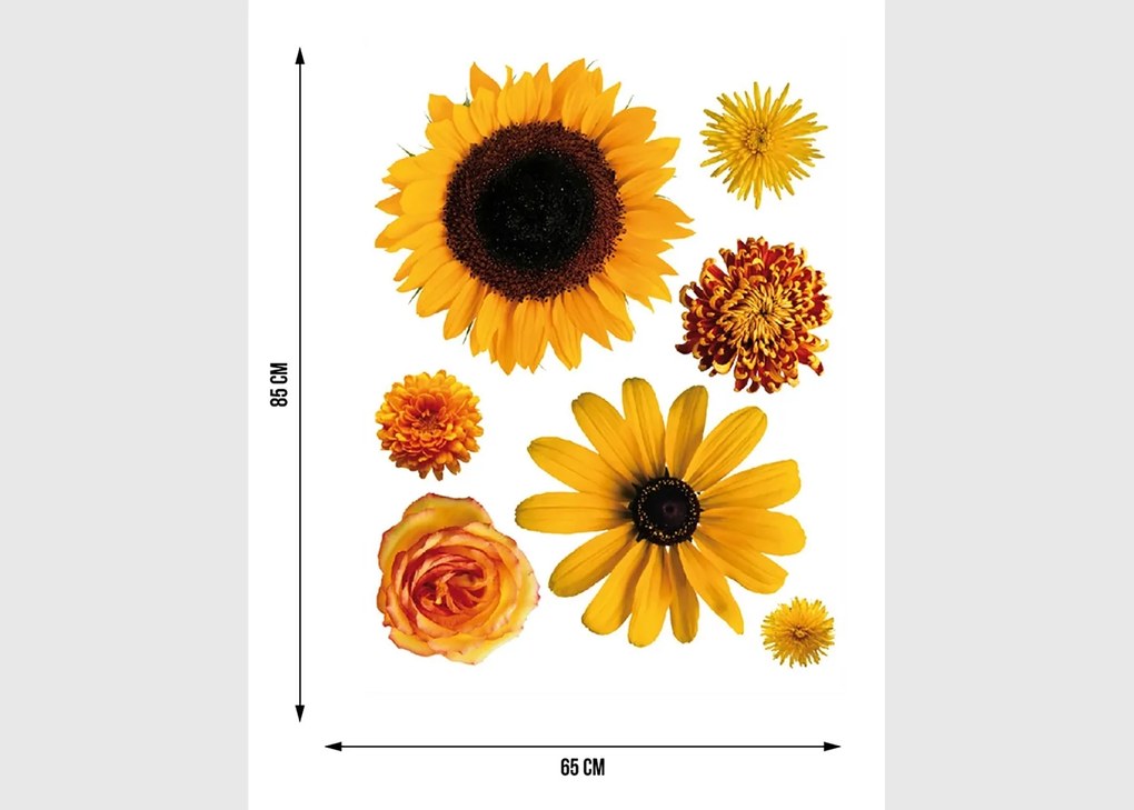Samolepka na zeď Žluté Květy a Slunečnice | 65 x 85 cm | DF0408