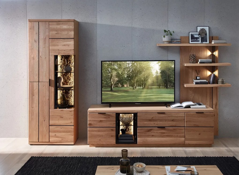 TV stolek Napoli 31 s LED osvětlením 200 cm z masivu dub Bianco
