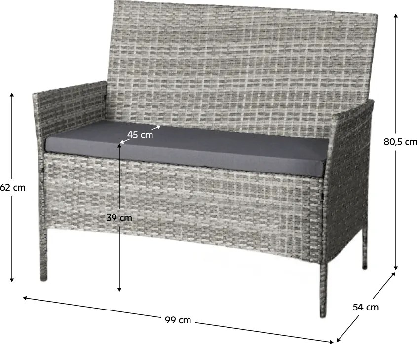 Zahradní 4-dílný ratanový set, šedá, RATANA