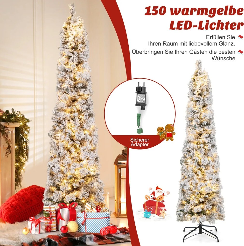 Costway 180 cm vánoční stromek zasněžený vánoční strom se 150 teplými bílými