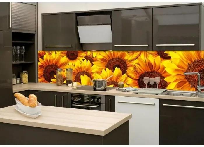 DIMEX | Fototapeta do kuchyně Slunečnice KI-260-051 | 260 x 60 cm | žlutá, hnědá