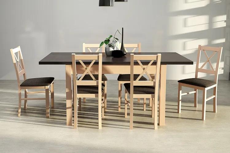 Drewmix jídelní sestava DX 46 odstín dřeva (židle + nohy stolu) bílá, odstín lamina (deska stolu) bílá, potahový materiál látka