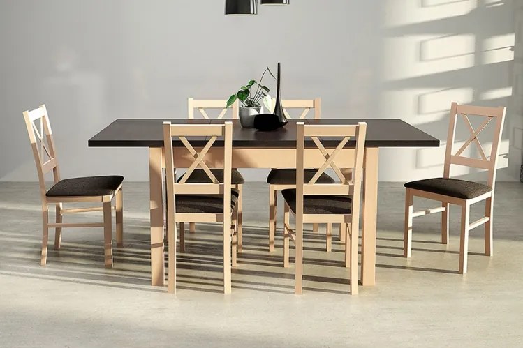Drewmix jídelní sestava DX 46 odstín dřeva (židle + nohy stolu) buk, odstín lamina (deska stolu) grandson, potahový materiál látka