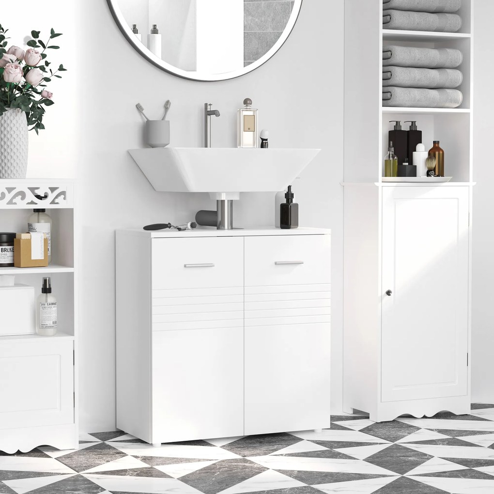Kleankin Koupelnová Podskříňová Skříň s 2 Dveřmi a Nastavitelnou Vnitřní Policí Moderní Styl 60x30x62.5 cm Bílá