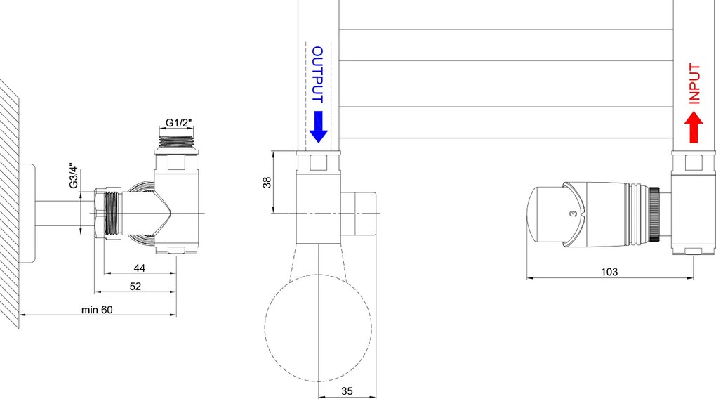 Bruckner Wicher ECK COMBI připojovací sada termostatická rohová bílá 600.321.4