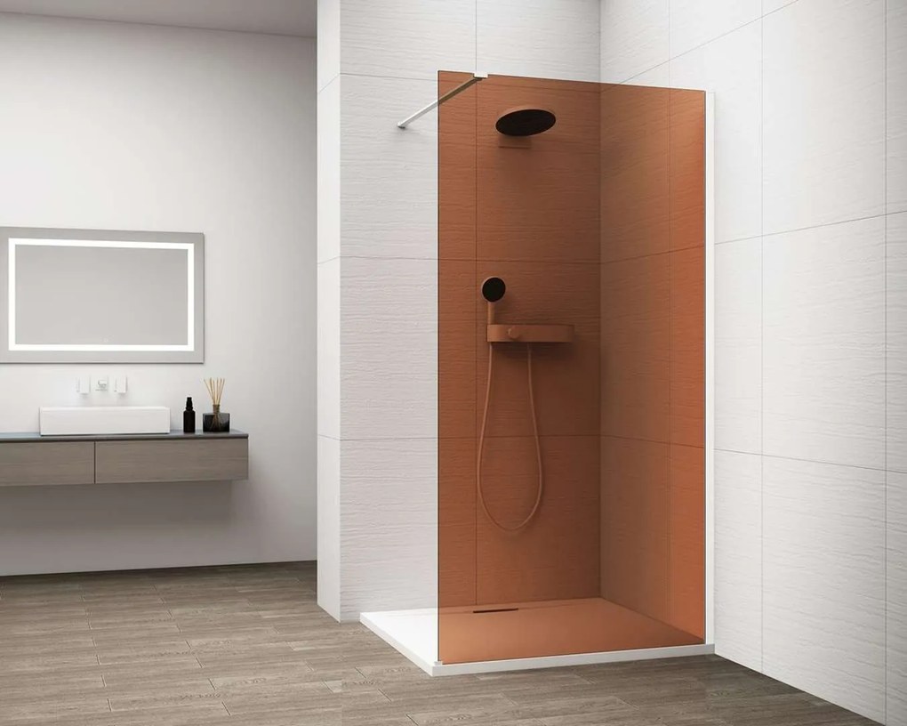 Polysan Esca - Sprchová stěna Walk-In 100x210 cm, Antidrop, sklo Marron/bílá ES1510-03