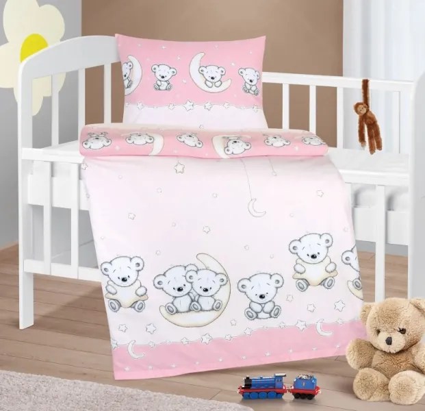 Bellatex Dětské povlečení bavlna Agáta 90x135, 45x60 cm Medvídek růžová