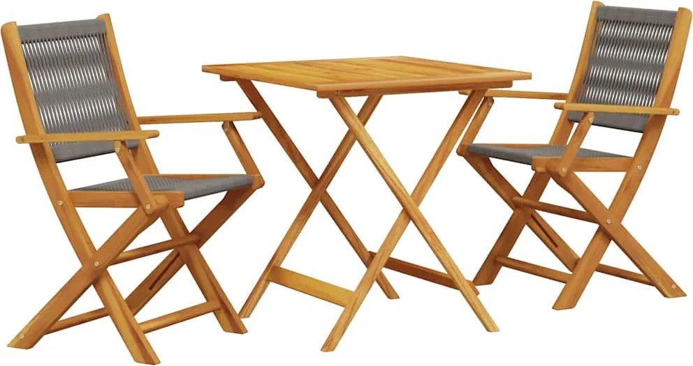 3dílný bistro set šedý polypropylen a masivní dřevo 3281878
