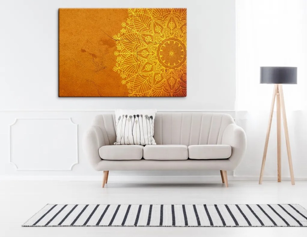 Malvis ® Obraz Kamenná oranžová mandala Velikost: 150x100 cm