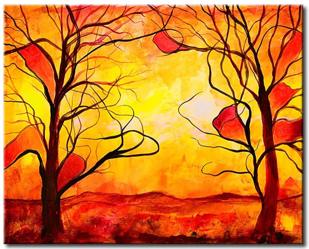 Obraz Hořící krajina (1 díl) - fantazie s stromy se listím a oblohou