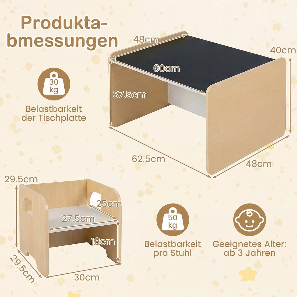 Costway Dětský stůl s 2 židličkami set a židlí s deskovým hracím stolem