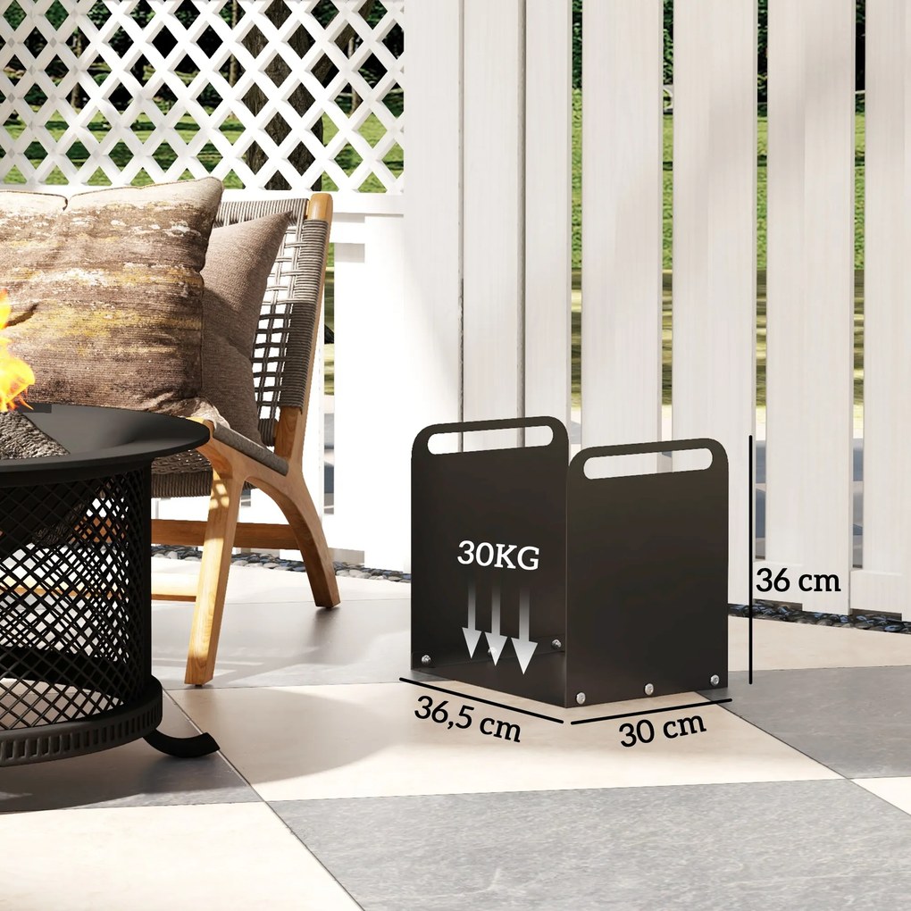 Stojan na palivové dřevo Outsunny 36,5 x 30 x 36 cm, stojan na palivové dřevo s držadly, venkovní, vnitřní, do 30 kg, ocel, černý