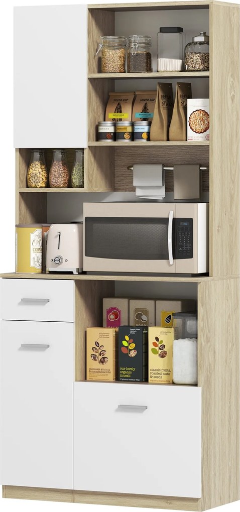 HOMCOM Kuchyňská Skříň Buffet Skladovací Skříň Moderní Styl s Nastavitelnými Policemi, Zásuvkou, Pracovní Deskou, Správou Kabelů, pro Jídelnu, Obývac…