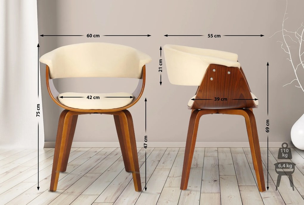Sada 2 ks židle Bruce umělá kůže walnuss – krémová