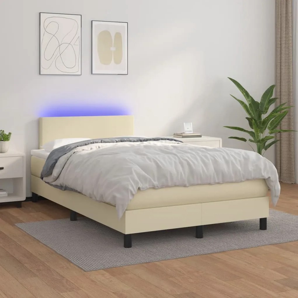 Box spring postel s matrací a LED krémová 120x200 cm umělá kůže 3134095