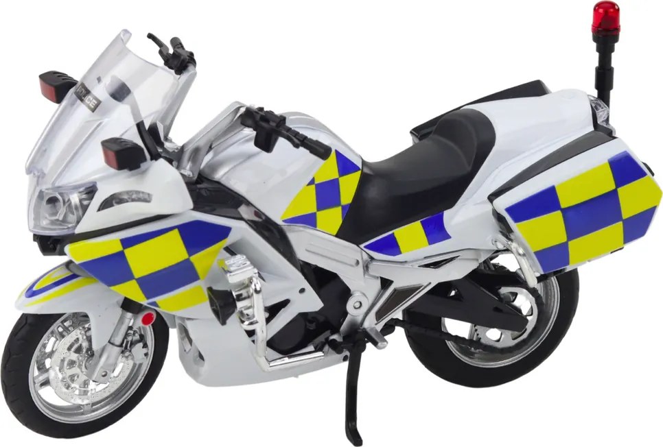 LEAN Toys Policejní motocykl z kovu se světly a zvuky, bílý, měřítko 1:12