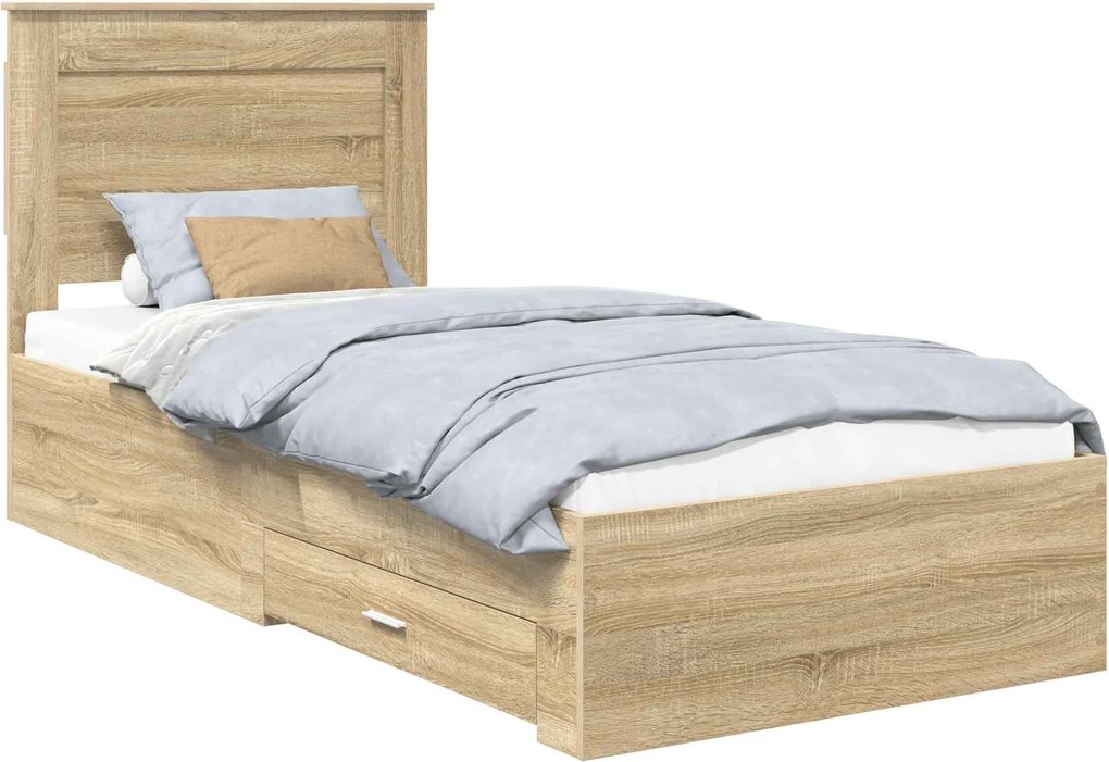 Rám postele Sonoma dub a stříbrná 75 x 190 cm Kompozitní dřevo 3410375