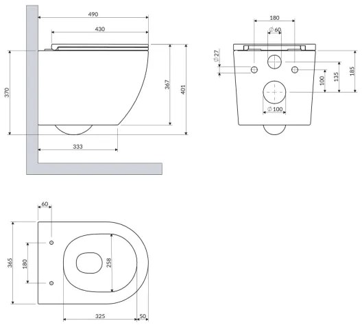 OMNIRES OTTAWASPXMWBM - Závěsné WC s prkénkem SoftClose OTTAWA keramika/bílá