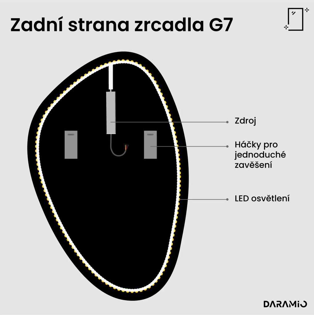Zrcadlo do koupelny ve tvaru oblázku s LED osvětlením G7
