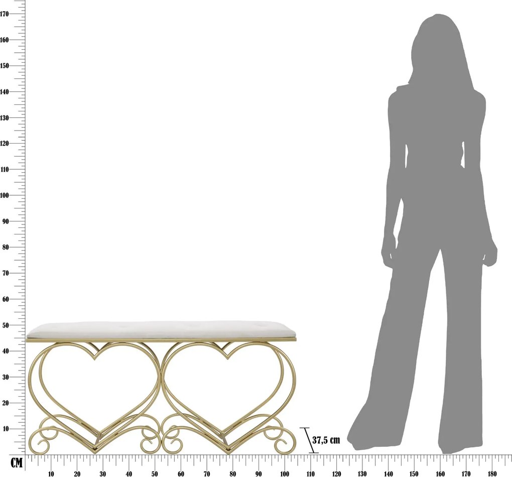 Lavice Heart 105 cm samet zlatá/krémová