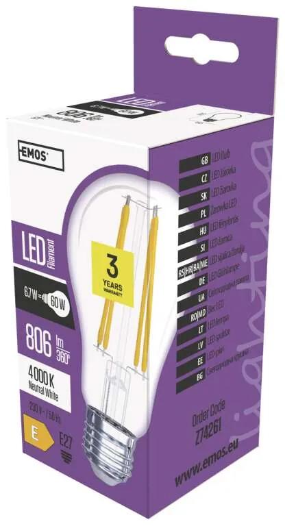 Emos lighting LED žárovka Filament A60 5,9W E27 neutrální bílá