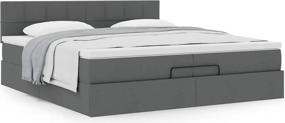 Osmanský rám postele s matrací tmavě šedá 200x200 cm textil 3311485