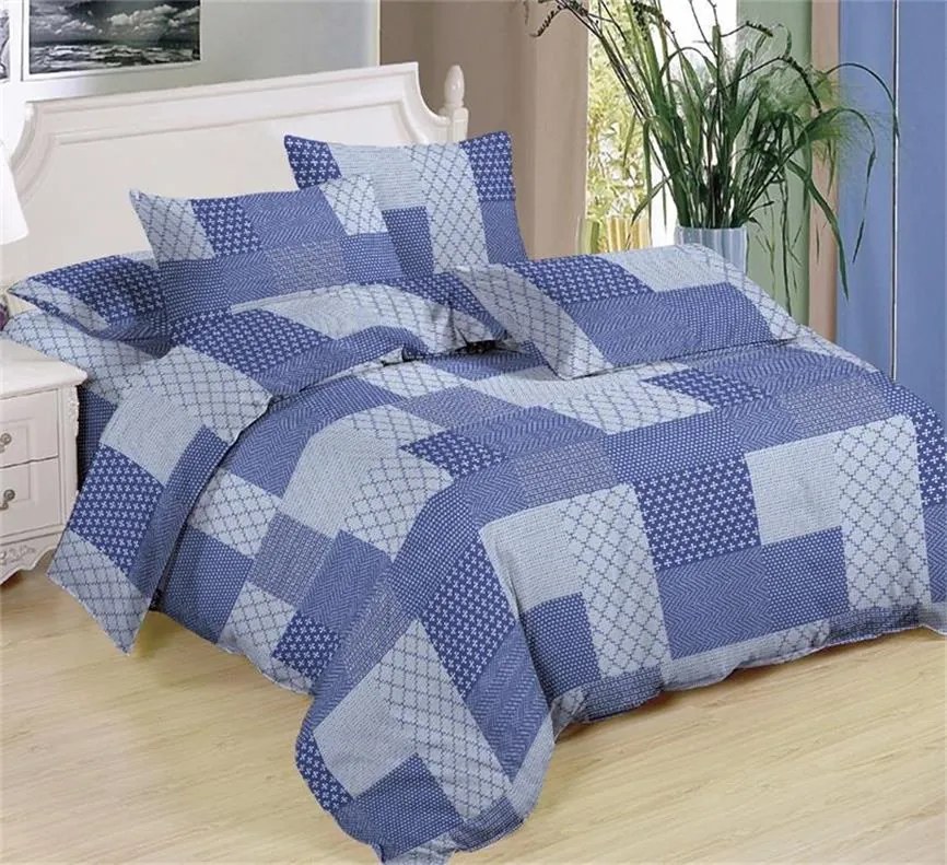 Bavlissimo 7-dílné povlečení čtverce bavlna/mikrovlákno modrá 140x200 na dvě postele