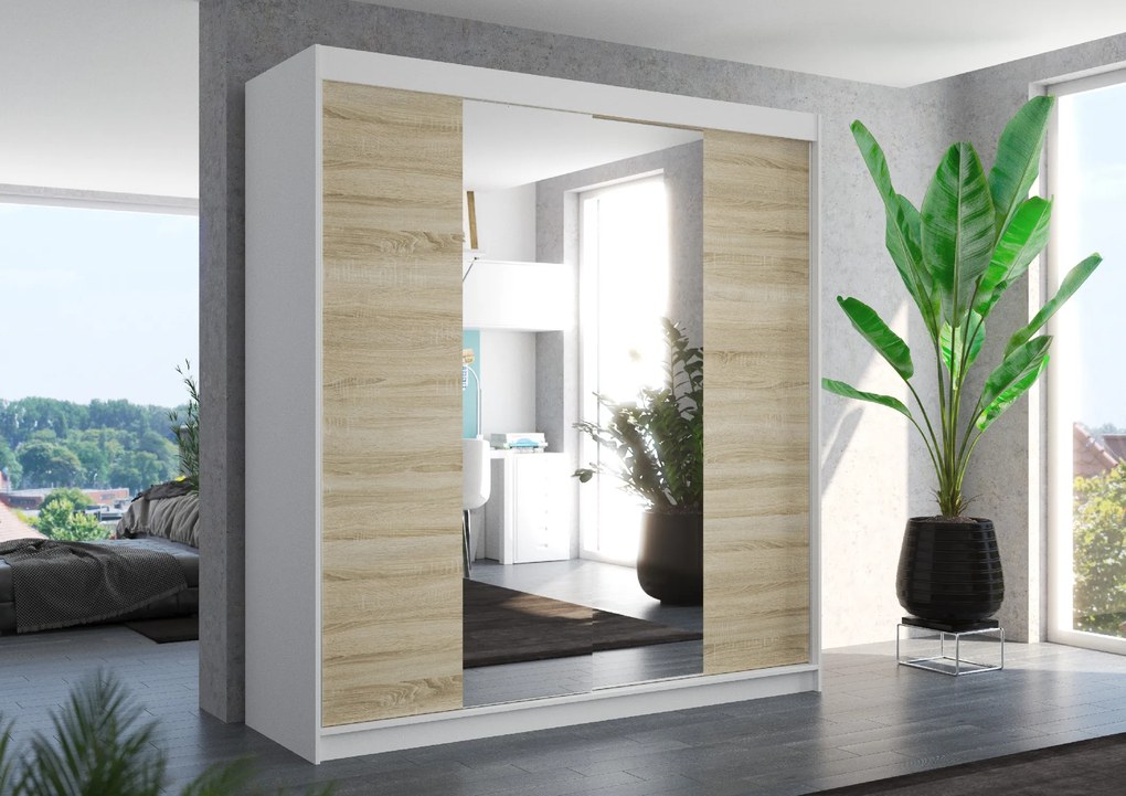 ADRK Furniture Skříň s posuvnými dveřmi a zrcadlem PERQS 200 ADRK-SW-PER-WS-200