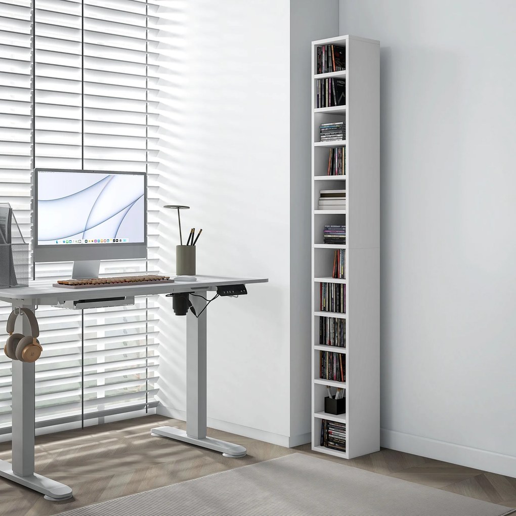 HOMCOM Úložný sloupec na CD a DVD, regál s 12 přihrádkami, kapacita max. 204 CD, 21 x 20 x 175 cm, bílá