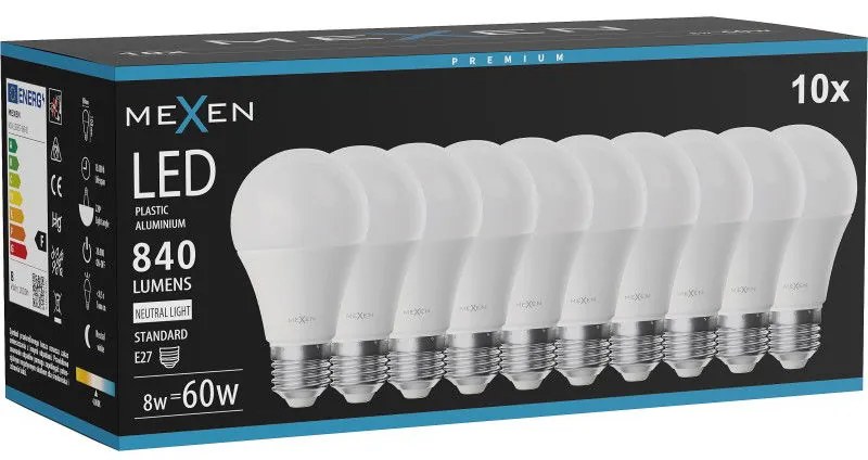 Mexen Nova 10x LED žárovka E27, A60, 8W, Neutrální - 4000K, 840 lm - L100-E27-0840-01x10