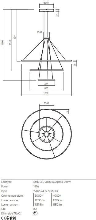 Redo Orbit závěsné Large Barva: Černá 3000K, Ø - Průměr: L 60cm 100cm 150cm