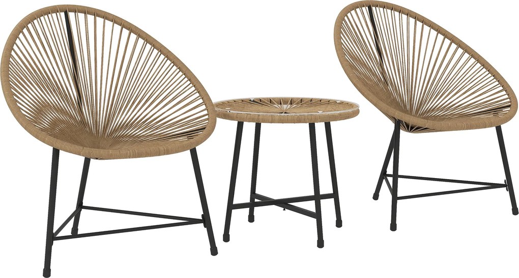 Outsunny Sada zahradního nábytku z poly rattan, venkovní lounge nábytek na balkon pro 2 osoby, 3-dílná sedací souprava se 2 židlemi a stolem, odolný z