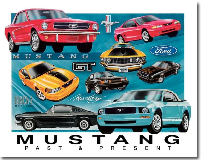 Plechová cedule Ford Mustang Chronology 32 cm x 40 cm