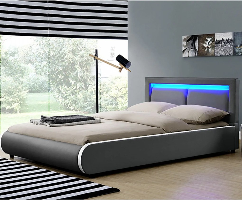 Goleto Čalouněná postel Murcia s LED osvětlením 140 x 200 cm | tmavě šedá |  Biano