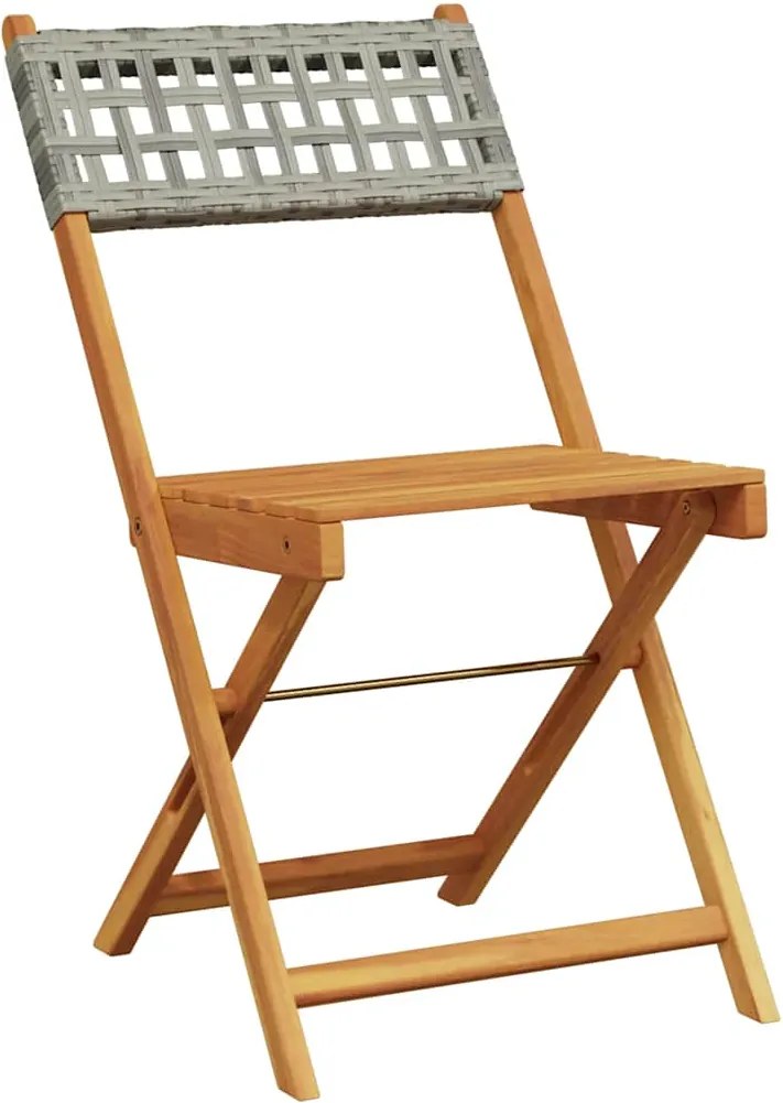 3dílný bistro set šedý polyratan a masivní dřevo 3281863