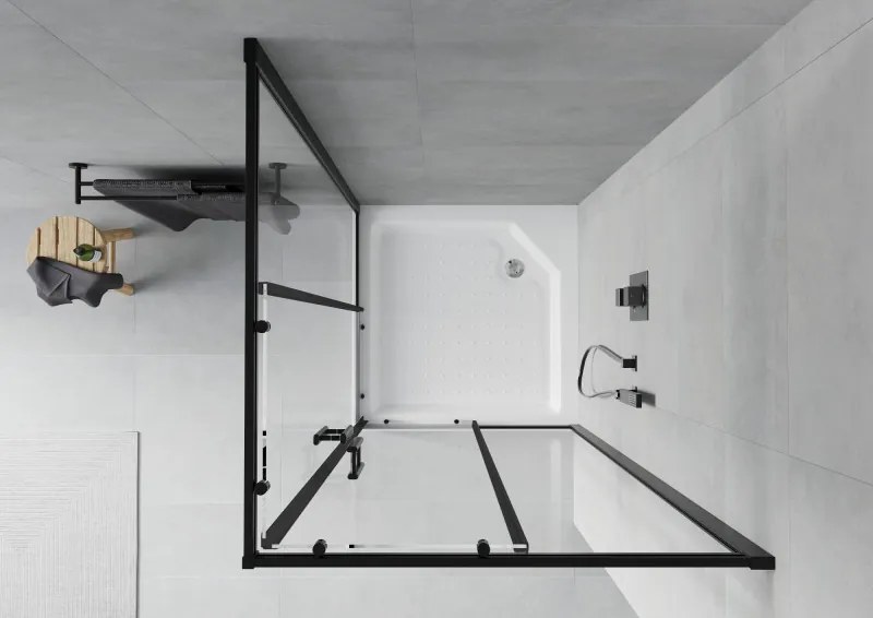 Mexen Rio, čtvercový sprchový kout 90 x 90 cm, 6mm čiré sklo, černý profil + bílá sprchová vanička RIO, 860-090-090-70-00-4510