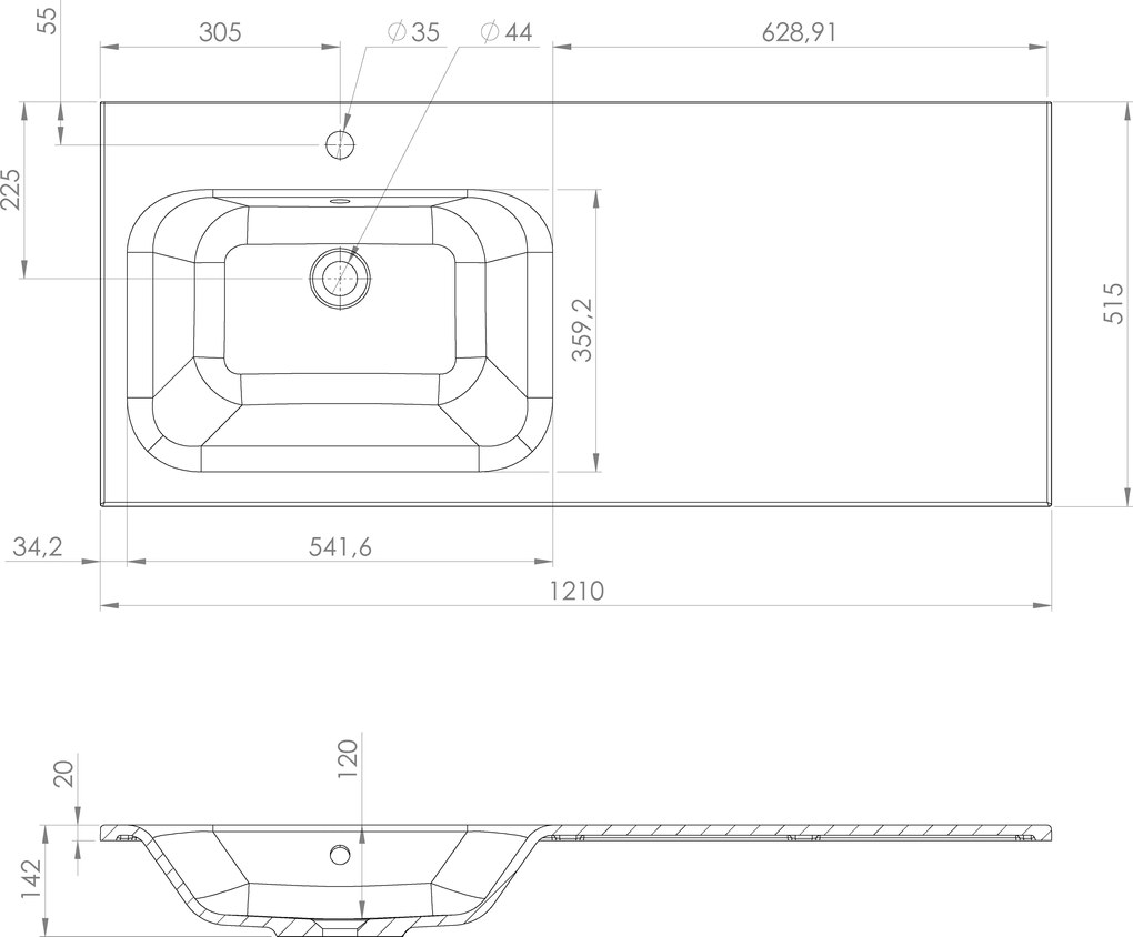 Sapho Areca umyvadlo 121 x 51,5 cm s otvorem pro baterii s přepadem levá litý mramor bílá AC121L