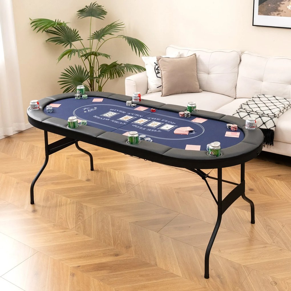 Costway Skládací pokerový stůl pro 8 hráče s držáky nápojů a polstrovanou